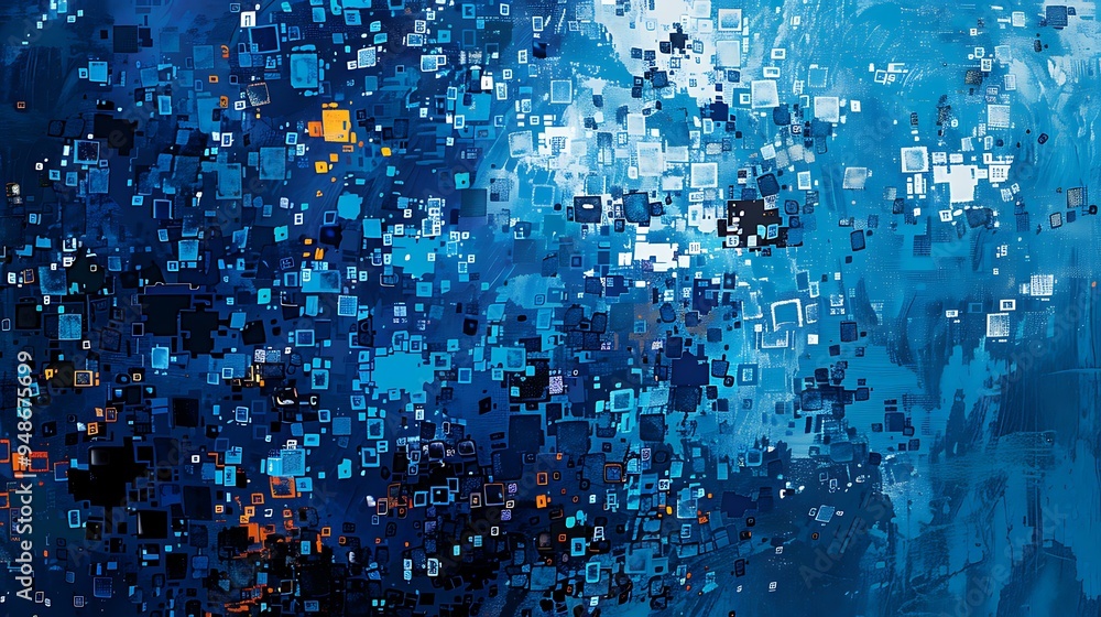 An abstract illustration in ASCII art style, where a diverse mix of alphanumeric characters and ...