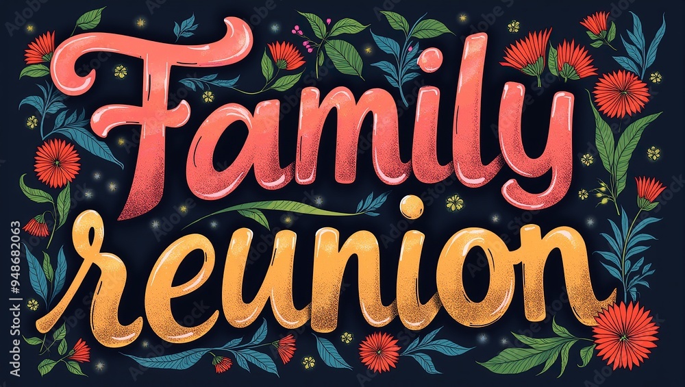 Elegant family reunion text design with modern floral elements Stock ...