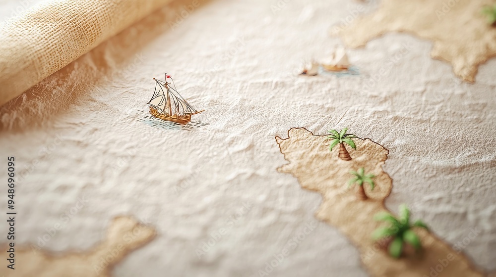 Ancient Pirate Treasure Map, weathered parchment depicting hidden ...