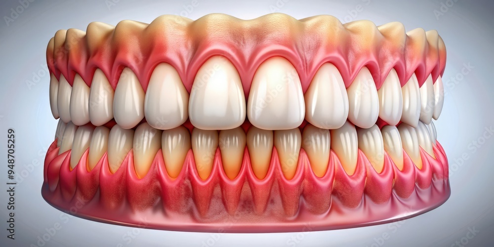 rendering of inflamed gums and teeth due to gum disease, periodontitis ...