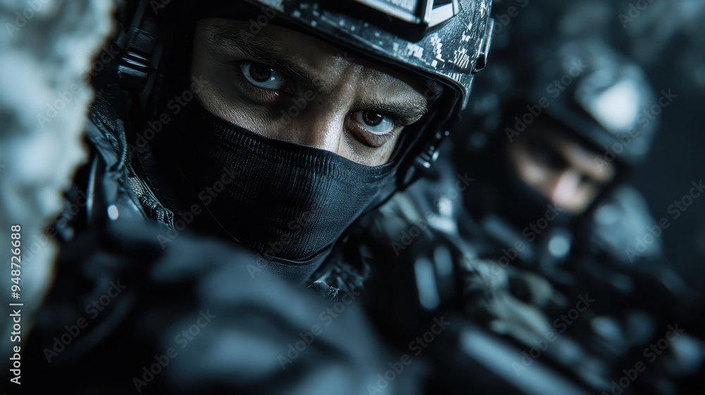 Special forces soldiers in action, equipped with tactical gear and ...