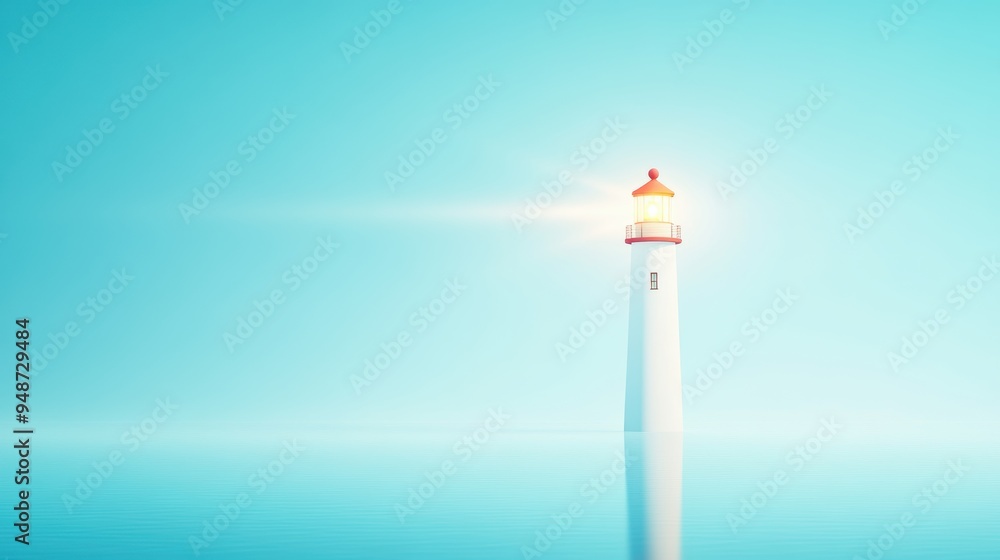 A minimalist depiction of a lighthouse, with the focus on the beam of ...