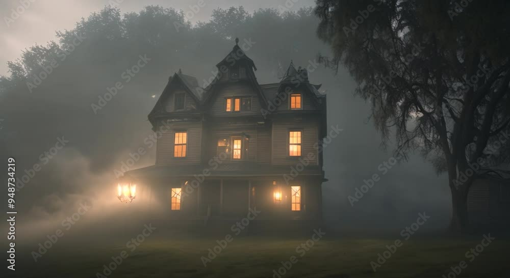 Misty haunted house mystery house in a horror film 4k animation Stock ...