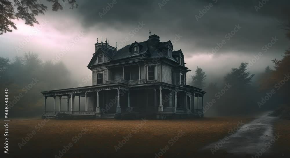 Misty haunted house mystery house in a thriller film 4k animation Stock ...