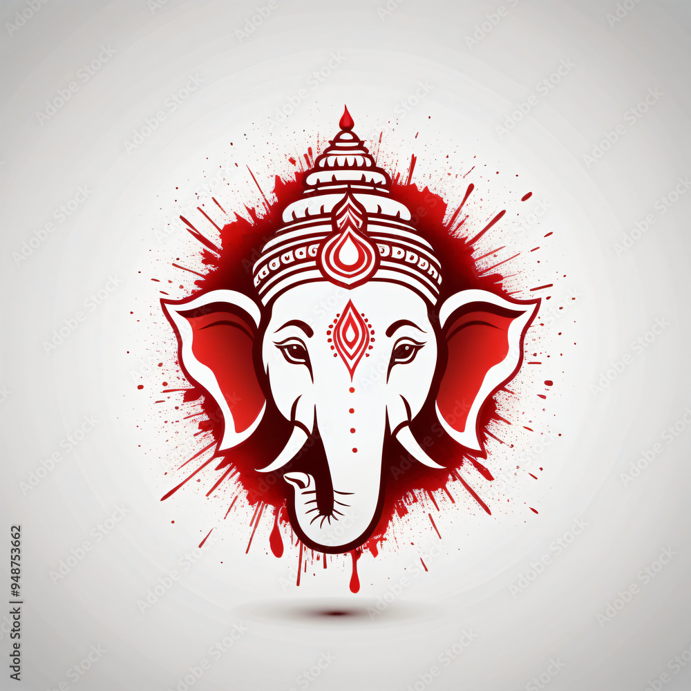Red watercolor Hindu God Ganesh or Ganpati Ji, Ganpati Bappa Moriya ...