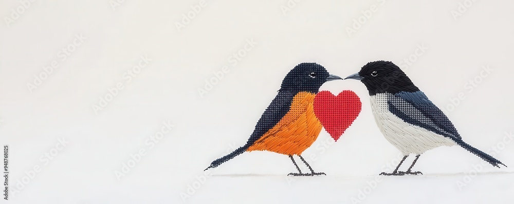 Simple and elegant cross-stitch of two birds facing each other, forming ...