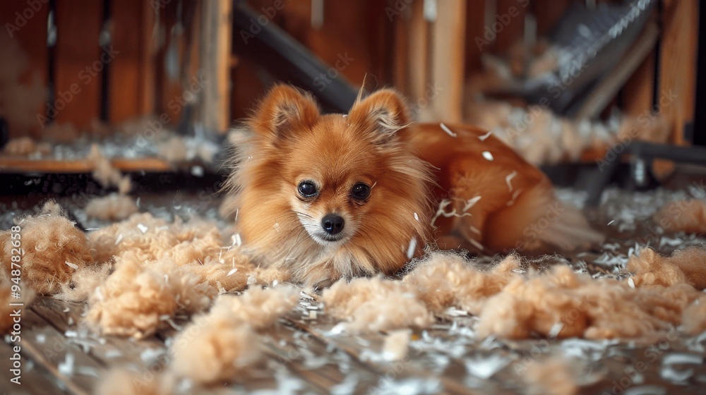 Professional groomer using electric clippers to trim dog s fur in a ...