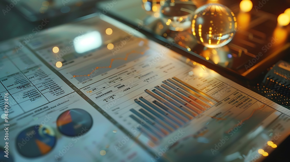A realistic image of a profit and loss statement, showing detailed line ...