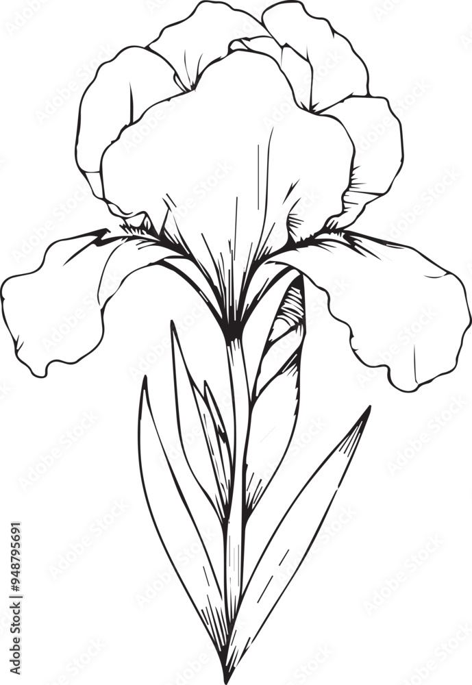 Coloring pages for children, Easy iris flower line art hand drawing ...