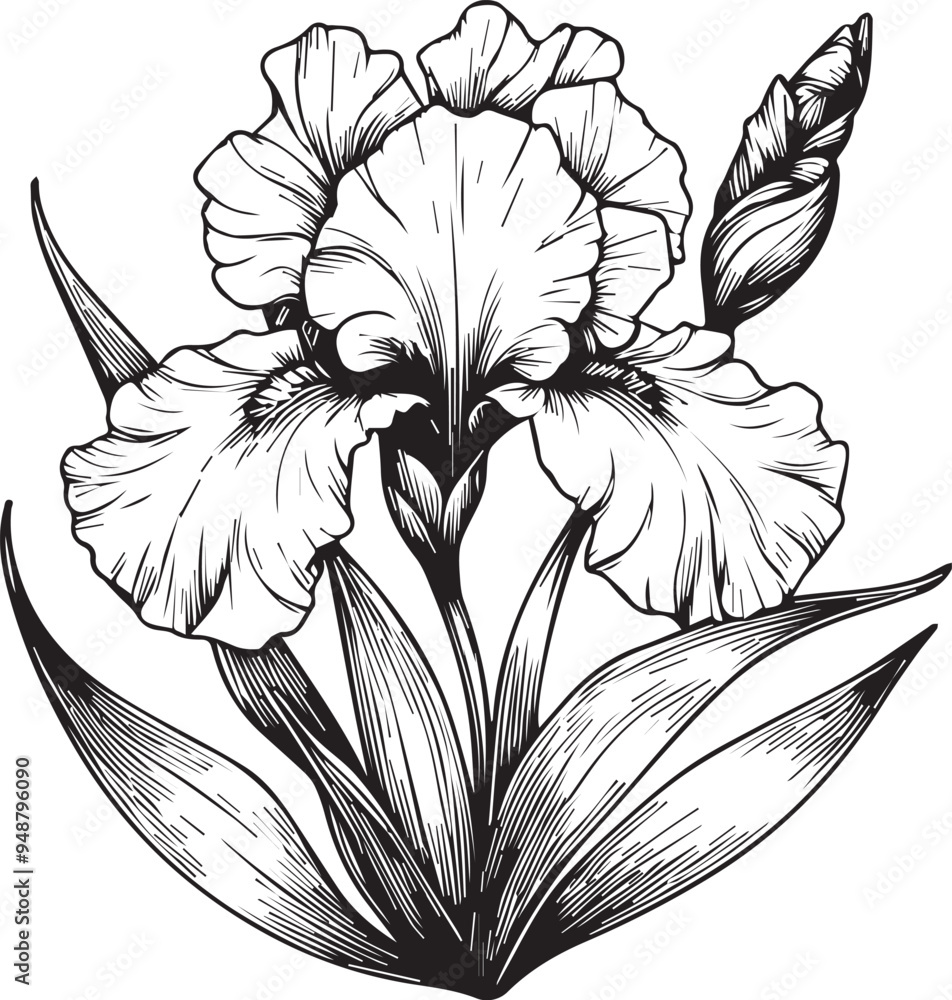 ris coloring book hand drew botanical spring elements bouquet of iris ...