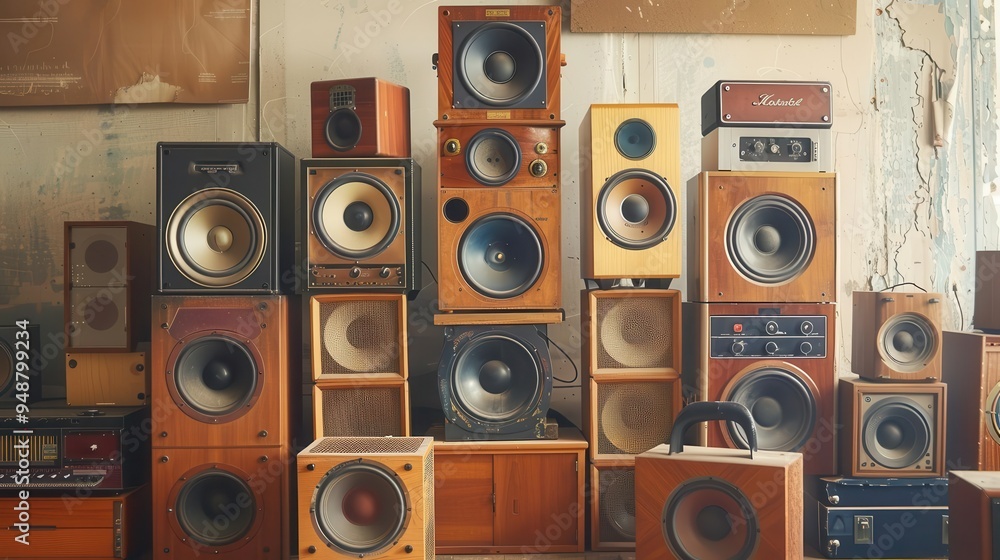 nostalgic audio shrine pyramid of vintage speakers in warm wood tones ...