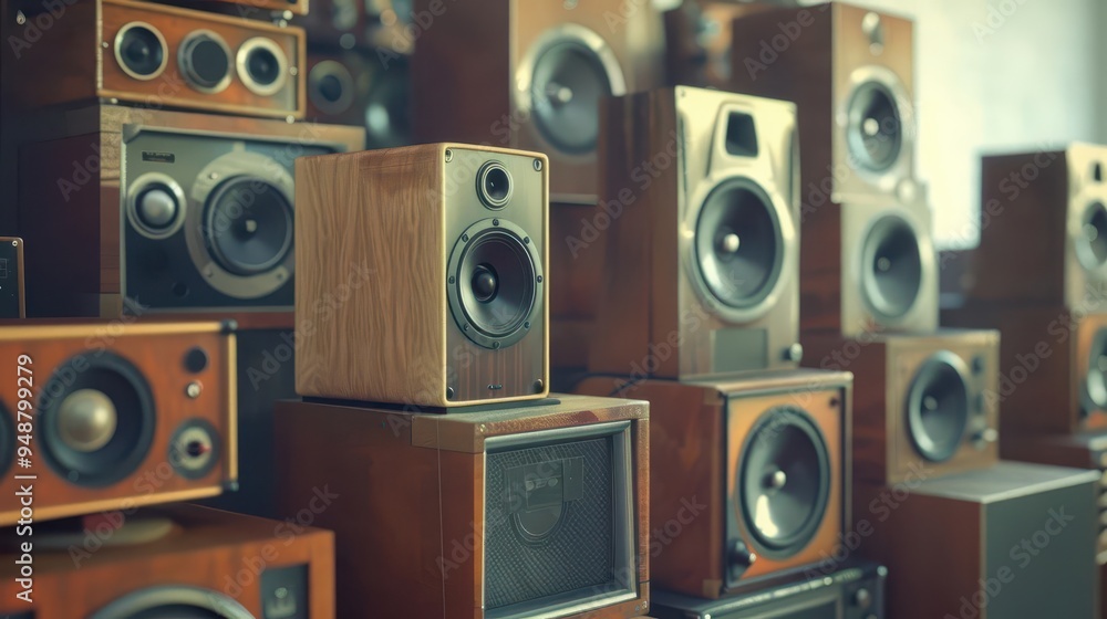nostalgic audio shrine pyramid of vintage speakers in warm wood tones ...