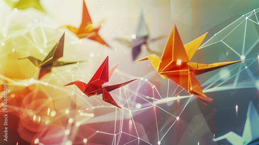 origami birds transforming into sleek paper airplanes midflight ...