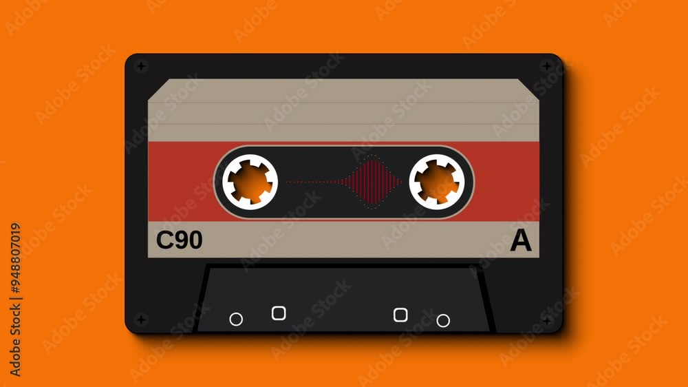 Set of two classic audio cassette tape animations with turning reels ...