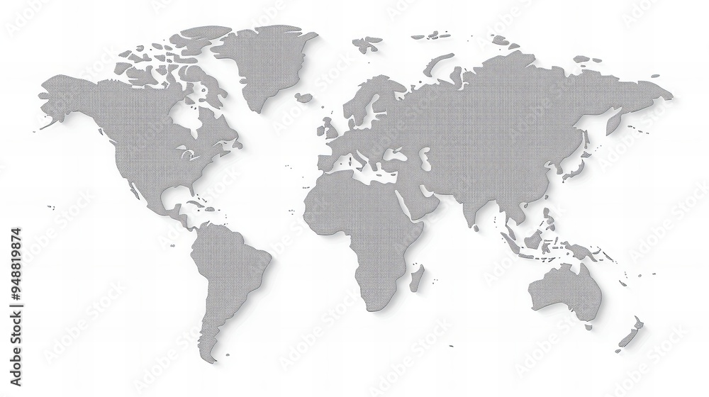 World map in grey color on white background, flat illustration style ...