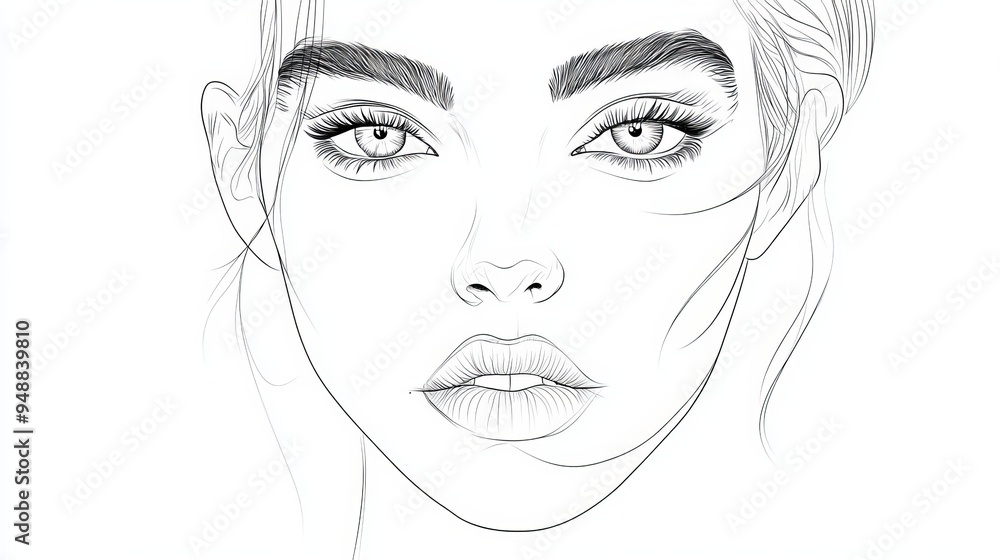 The minimalist line drawing features a realistic woman's face with ...
