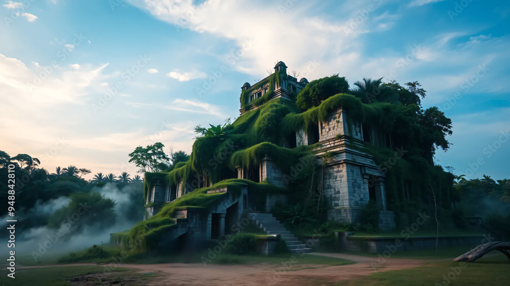 ancient and overgrown mayan temple ruins in the jungle, lost place in ...