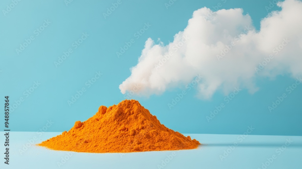 A vibrant pile of turmeric powder resembling a volcano erupting with a ...