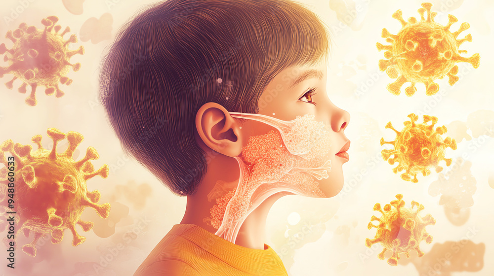 Illustration of the respiratory system in a child, highlighting ...