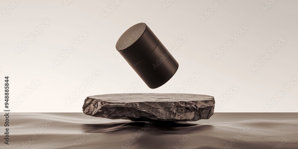 Floating Cylinder: Minimalist product display with a black cylinder ...