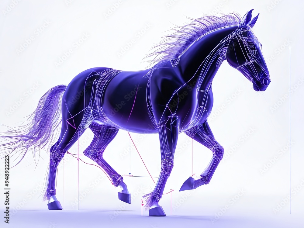 A digital representation of a galloping horse with visible skeletal ...