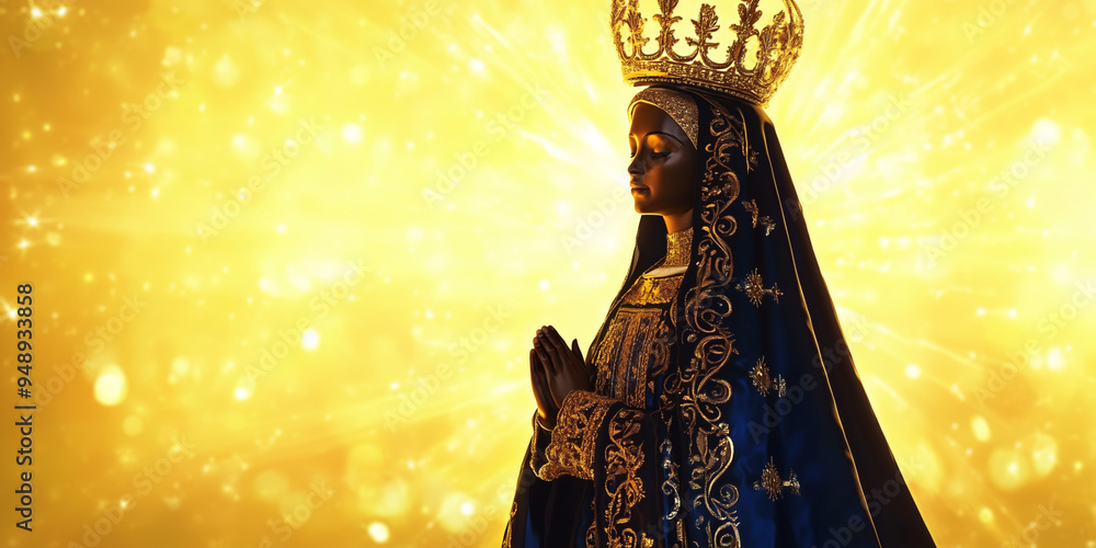 Revered statue of Our Lady of Aparecida (Nossa Senhora Aparecida) with ...