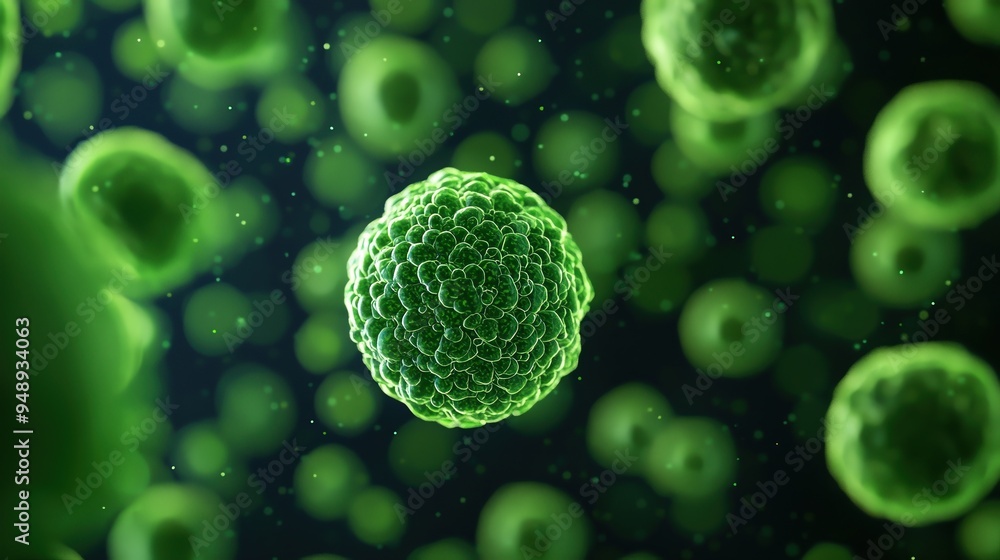 Microscopic view of algae cells being converted into biofuel by ...