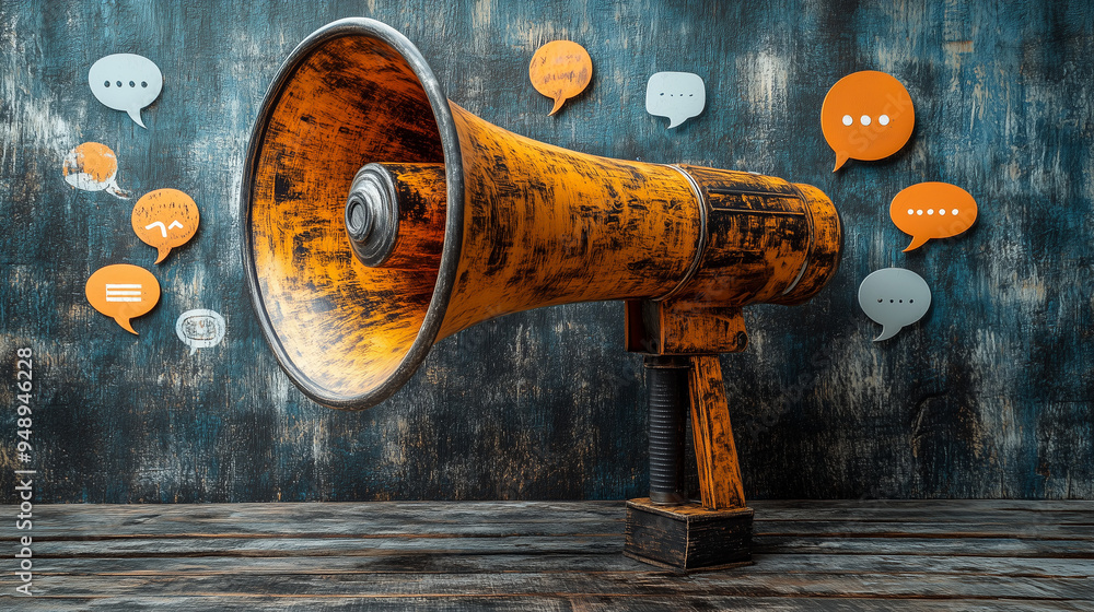 Freedom of Speech concept: a megaphone surrounded by speech bubbles and ...