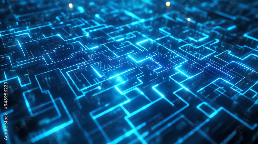 Quantum computer visualized as a labyrinth of light, exploring the ...