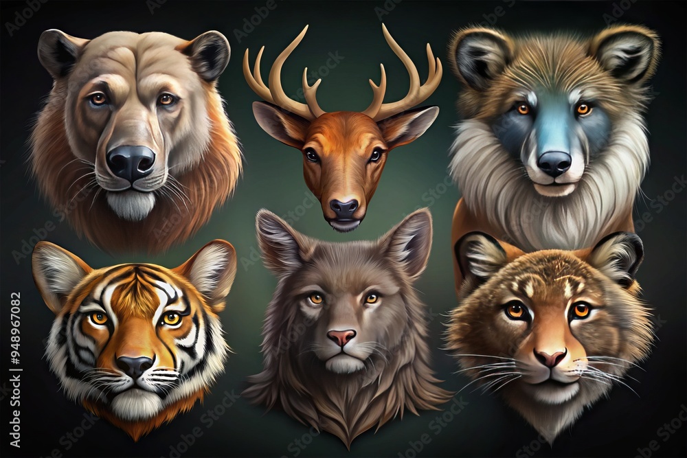Realistic animal vector illustration set mood realistic style detailed ...