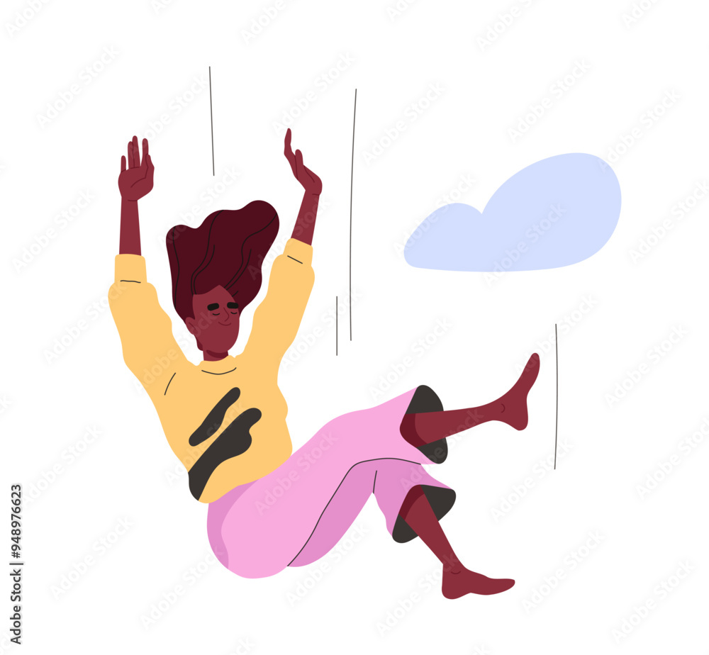 Falling person concept. Woman in sky near clouds. Relaxation and ...