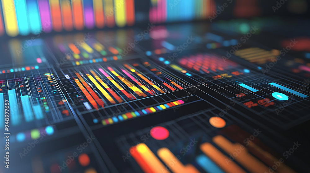 A 3D financial risk management dashboard with floating risk indicators ...
