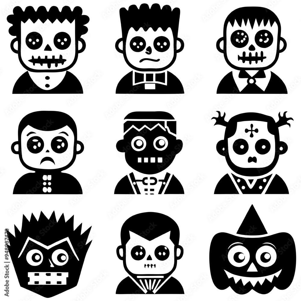 Spooky Halloween Monster Avatars: A set of nine unique and playful ...