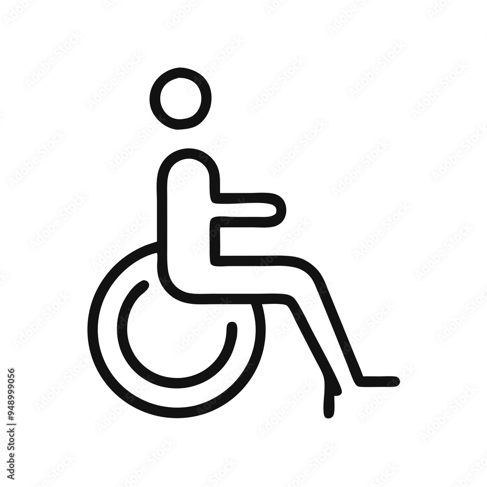 The image depicts a simple line drawing of a person in a wheelchair ...
