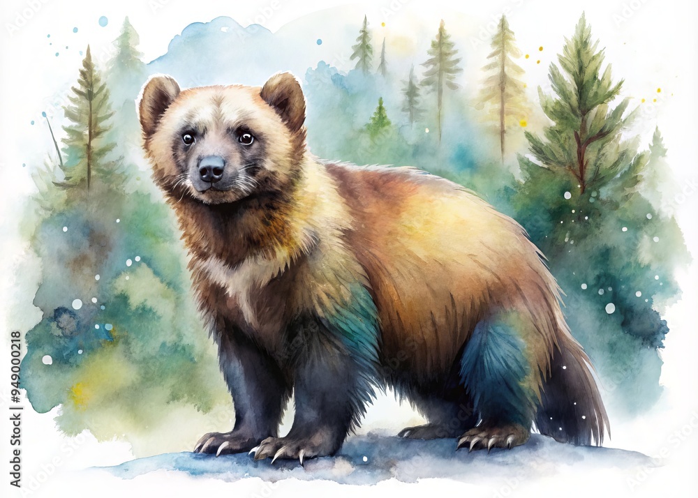 Watercolor wolverine illustration soft texture delicate animal ...