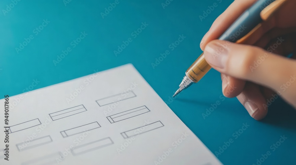 completing an online survey, a checkbox questionnaire, and test ...