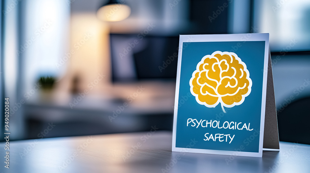 A sticker an office displays the text psychological safety and a logo ...
