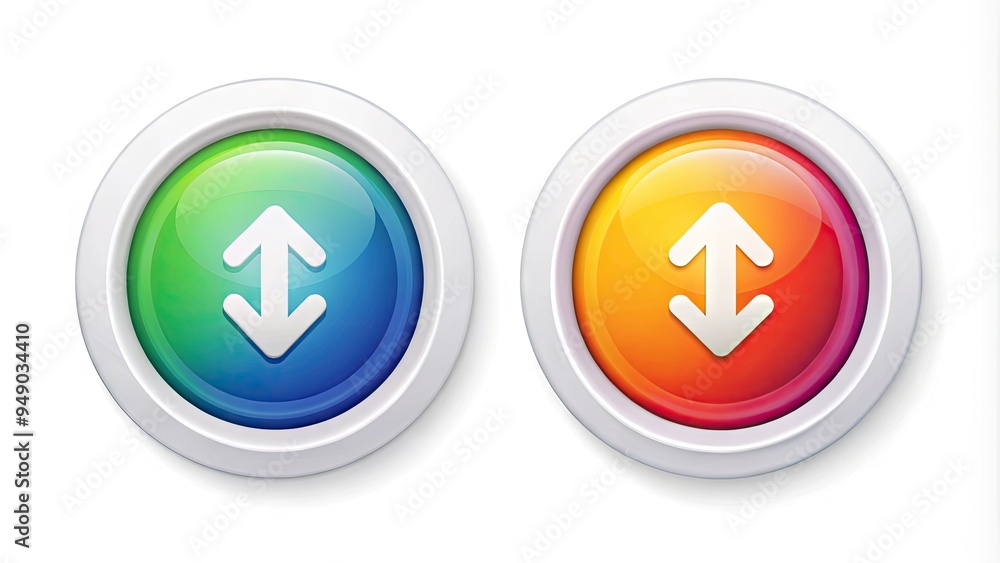 Colorful vector buttons with embedded arrows pointing up, down, left ...