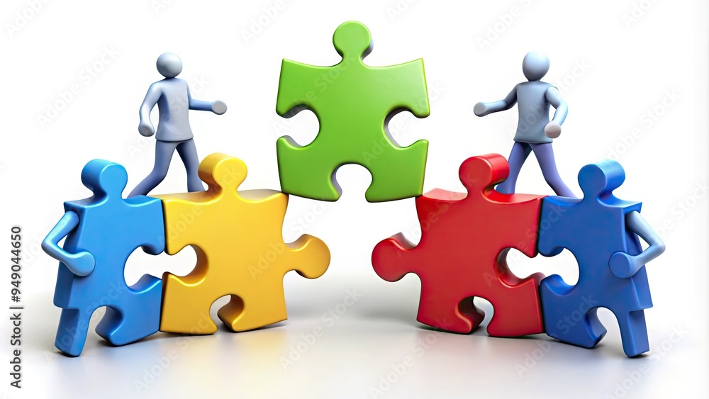 Five puzzle pieces, each representing a stage of team development, fit ...