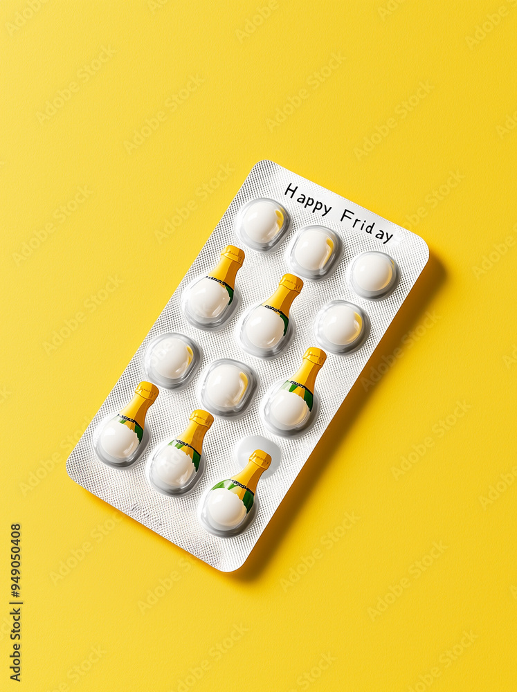The social media post showcases an pill packaging with the text "Happy ...