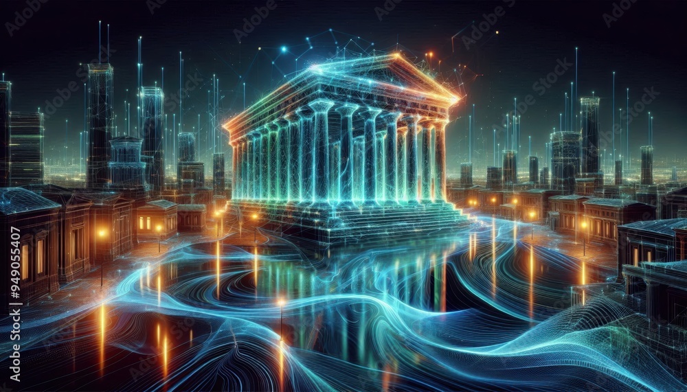 Futuristic bank logo with holographic elements and digital technology ...