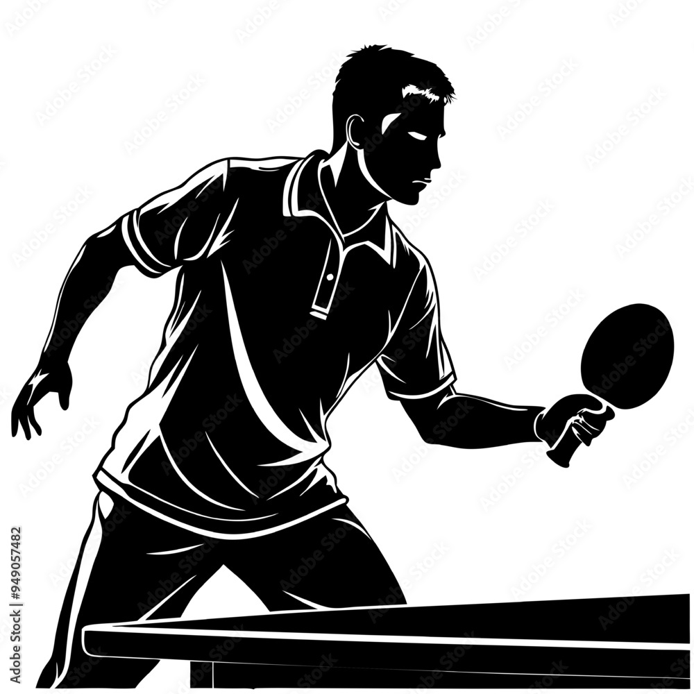 The Focused Ping Pong Serve: A stylized black and white silhouette ...