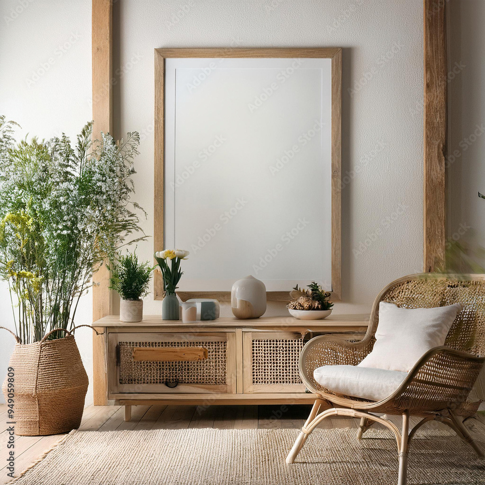 Mockup frame pôster, sala moderna estilo casa de campo. Render 3D ...