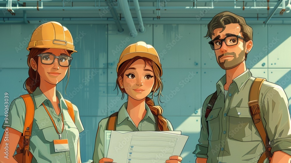 Architects, construction engineers, and construction workers smiling on ...