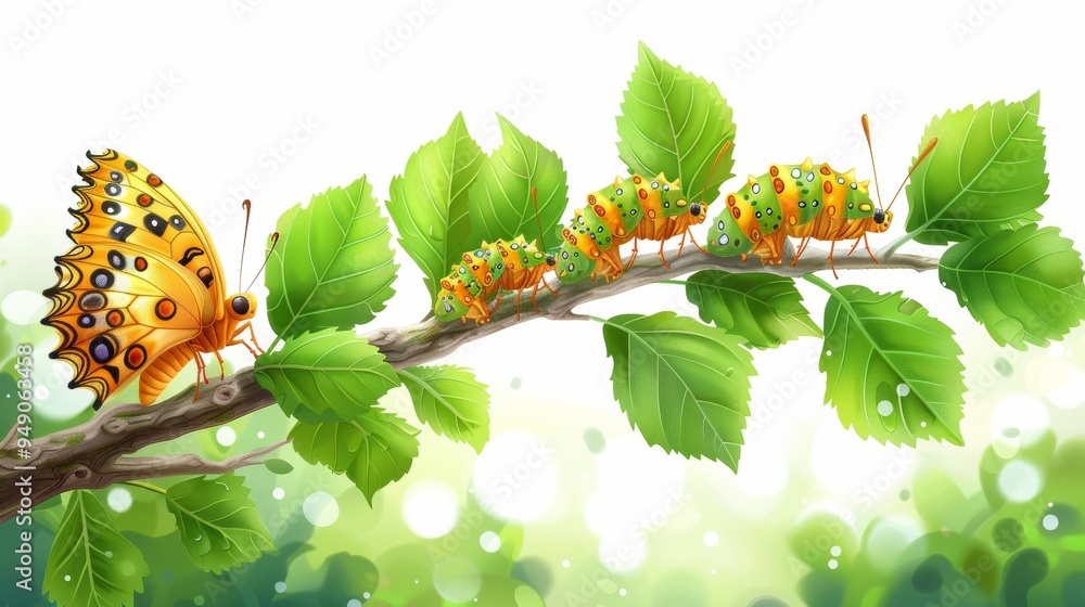 A flat cartoon illustration depicting the life cycle of a butterfly ...