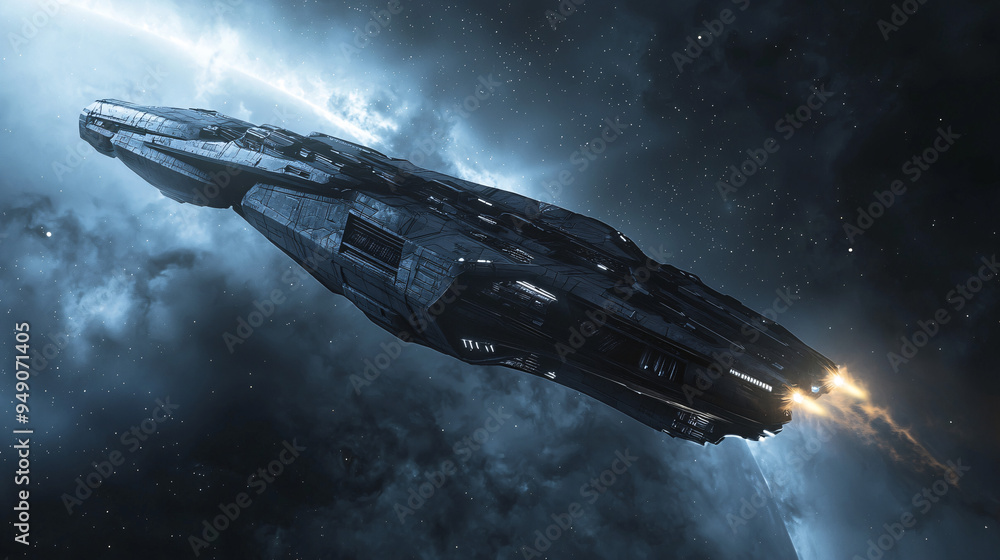 Interstellar spaceship, CGI render: A photorealistic CGI render of an ...