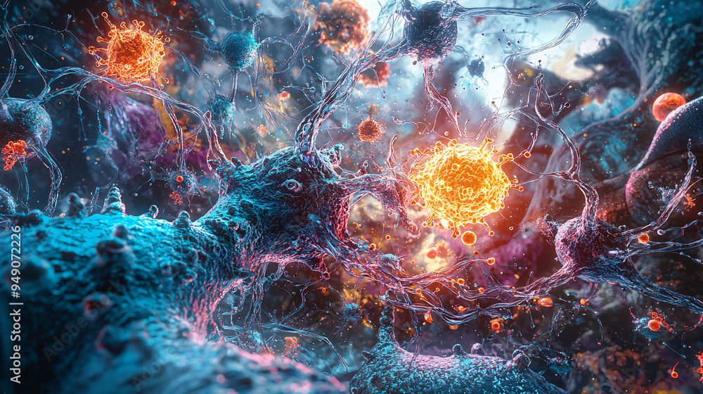 Microscopic world, CGI image: A computer-generated image of a ...