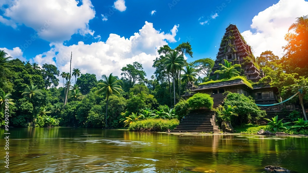 ancient and overgrown mayan temple ruins in the jungle, lost place in ...