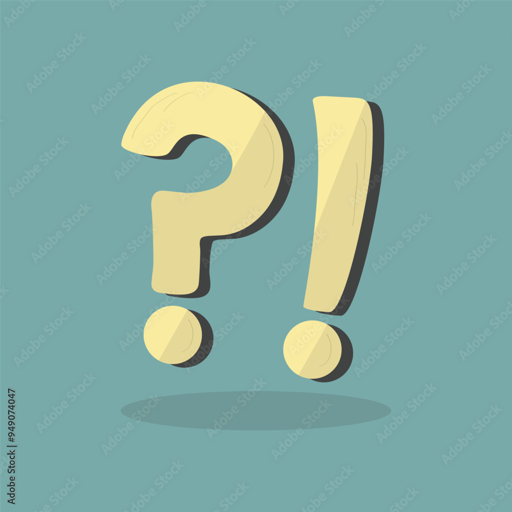 Poster Cute cartoon thick style yellow question mark and exclamation ...