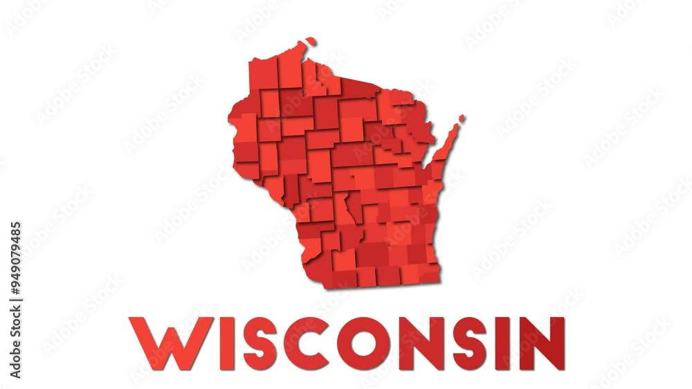 Wisconsin map showing regions. Animated US state map with title. 4K ...